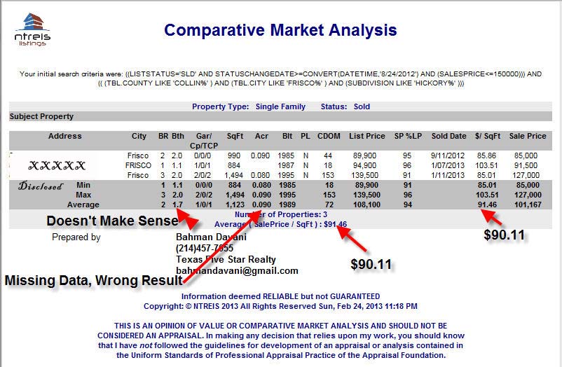 NTREIS Comparative Market Analysis CMA Report Is Wrong NTREIS Comparative Market Analysis CMA Report Is Wrong